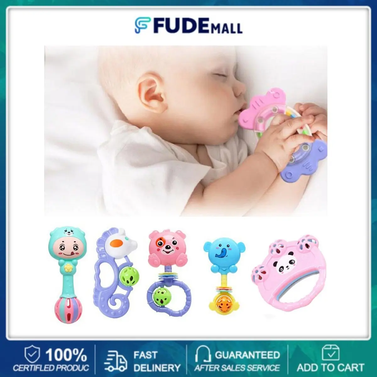 FUDE - 5 Pieces/Set Newborn Baby Toy Rattles Cute Play Set 5 Pieces ...